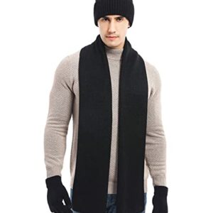 Maleroads Mens Beanie Scarf Gloves Set Knit Winter Fleece Lining Thick Hat Shawl For Women