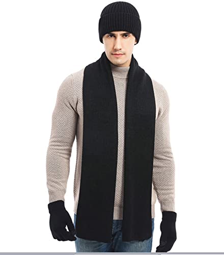 Maleroads Mens Beanie Scarf Gloves Set Knit Winter Fleece Lining Thick Hat Shawl For Women