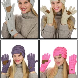 C.C Unisex Soft Stretch Cable Knit Beanie and Anti-Slip Touchscreen Gloves 2 Pc Set, Black