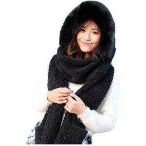 winter warm women hoodie hat/scarf/gloves set soft plush thick warm hat