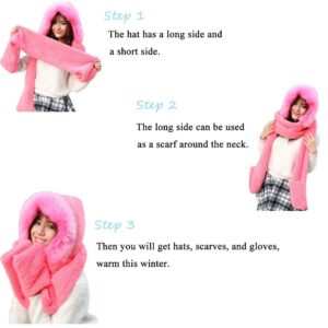 Winter Warm Women Hoodie Hat/Scarf/Gloves Set Soft Plush Thick Warm Hat