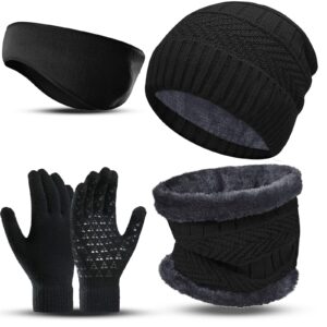 winter beanie hat scarf gloves set for men women,fleece beanie hat,fleece scarf,warmer gloves and ear warmer headband