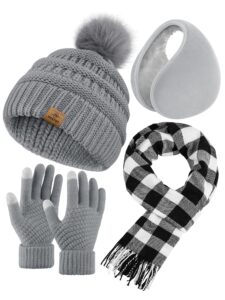 uratot beanie hat scarf gloves 4 in 1 winter set knitted scarf hat touch screen gloves and winter ear warmer for unisex