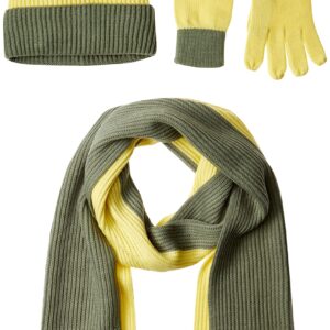 Amazon Essentials Unisex Adults' Knit Hat, Scarf and Gloves Set, Pack of 3, Light Military Green/Light Yellow, one Size