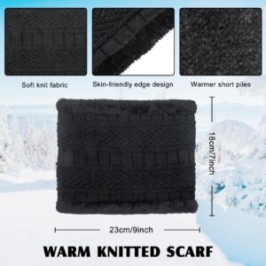 Winter Beanie Hat Scarf and Gloves Set, Warm Fleece Lined Knit Cap Neck Warmer Socks Touch Screen Gloves Set for Men Women, A-Black