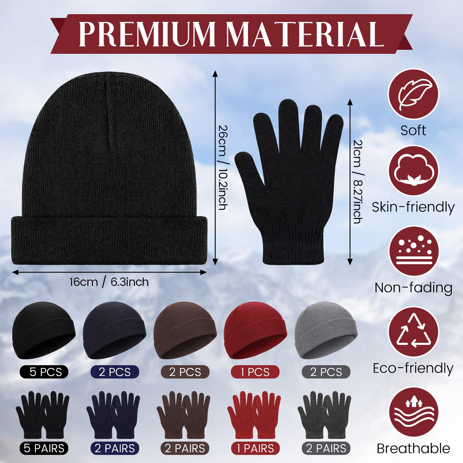 24 Pack Winter Beanies Gloves Cold Weather Unisex Hat Warm Knit Gloves Beanies in Bulk for Men Women, Warm Gift (Black)