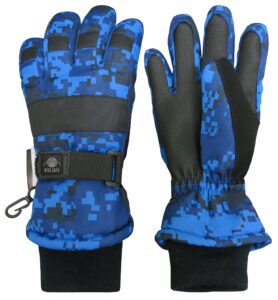 n'ice caps kids waterproof winter thinsulate warm gloves (blue digital camo, 10-12 years)