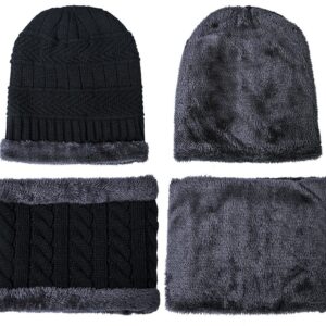 Warm Winter Beanie Hat & Scarf Set Stylish Knit Skull Cap for Men Women (05 Black)