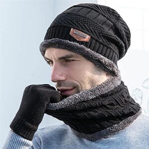 Warm Winter Beanie Hat & Scarf Set Stylish Knit Skull Cap for Men Women (05 Black)