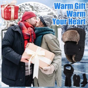 Panitay 4 Pcs Winter Trapper Hat Long Scarf Touchscreen Gloves Warmer Socks Trapper Hat Gloves Hunting Hat with Mask Ear Flaps Mens Touchscreen Gloves Men Heavy Thick Wool Socks Winter Scarf