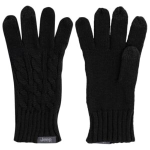 Jeep Men's and Women's 3 Piece Cable Knit Scarf, Beanie, and Gloves Set-Unisex One Size Fits Most, Black