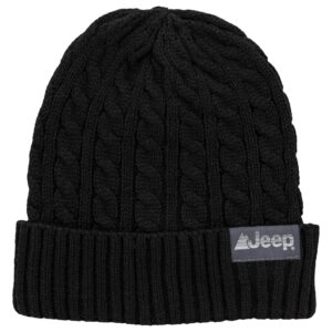 Jeep Men's and Women's 3 Piece Cable Knit Scarf, Beanie, and Gloves Set-Unisex One Size Fits Most, Black