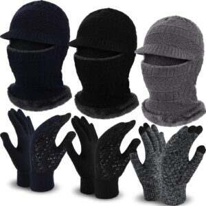 6 pcs winter knit balaclava hat anti slip touch screen mittens set winter knitted balaclava beanie knitted winter hat thermal winter gloves for men women outdoor sports