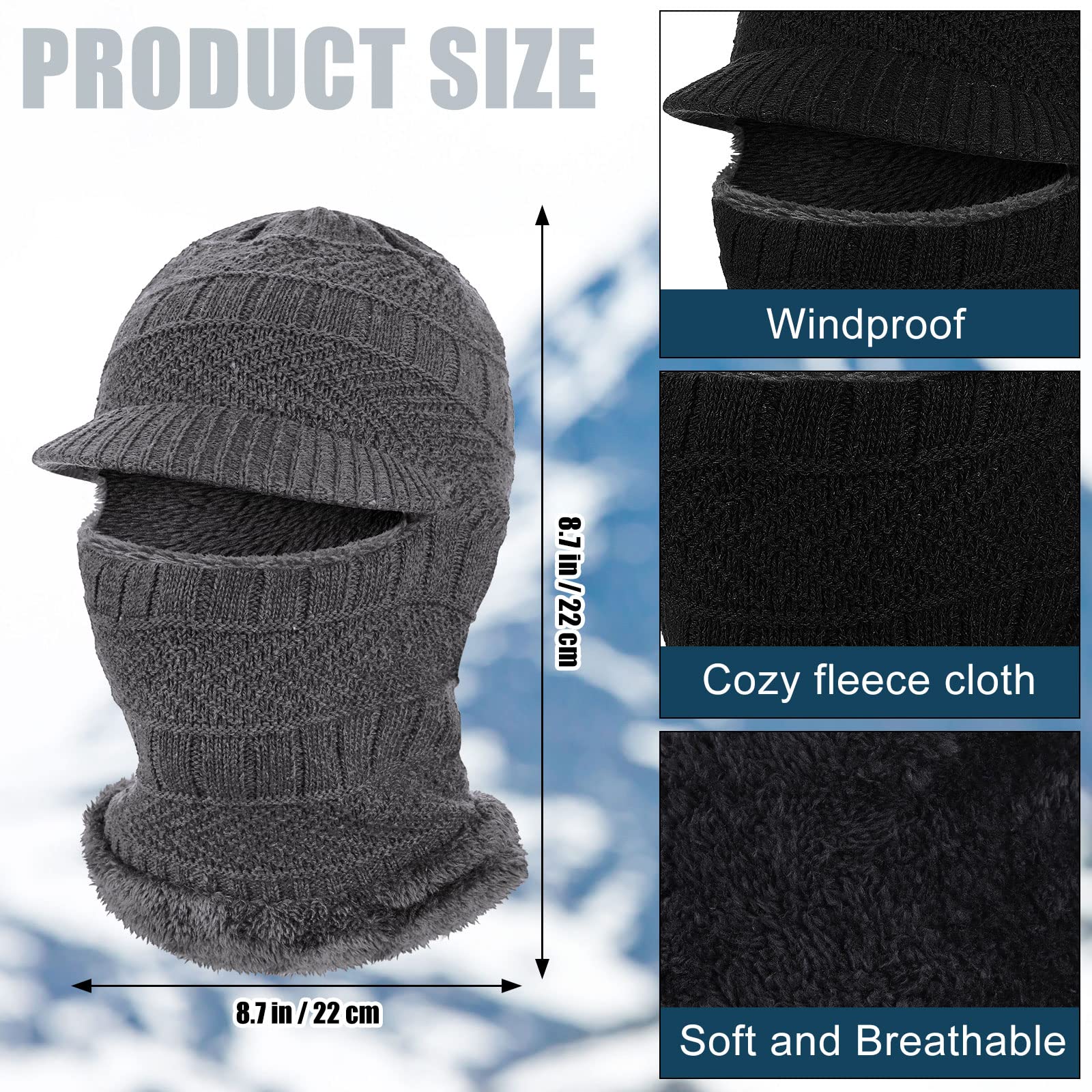 6 Pcs Winter Knit Balaclava Hat Anti Slip Touch Screen Mittens Set Winter Knitted Balaclava Beanie Knitted Winter Hat Thermal Winter Gloves for Men Women Outdoor Sports