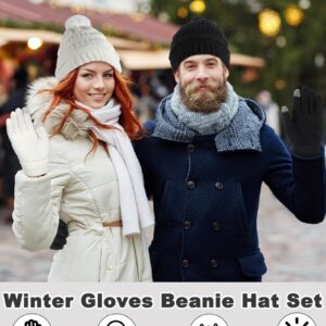 Suhine 8 Pcs Winter Beanie Hat and Gloves Set for Women Pompom Beanie Hat Fleece Lined Hats with Women Touchscreen Gloves, 4 Colors