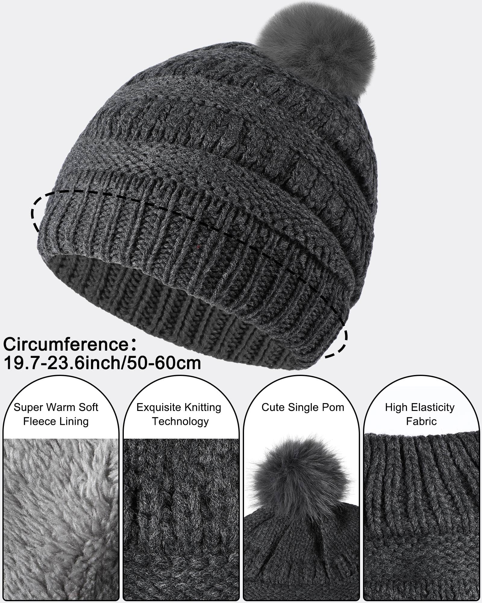 Suhine 8 Pcs Winter Beanie Hat and Gloves Set for Women Pompom Beanie Hat Fleece Lined Hats with Women Touchscreen Gloves, 4 Colors