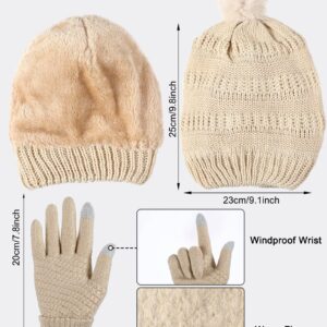 Suhine 8 Pcs Winter Beanie Hat and Gloves Set for Women Pompom Beanie Hat Fleece Lined Hats with Women Touchscreen Gloves, 4 Colors