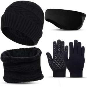 winter beanie hat scarf gloves set, includes beanie hat,touchscreen gloves, neck warmer,ear warmer set for men and women (black)