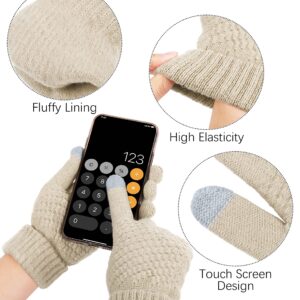 URATOT 3 Pieces Women Winter Hat Scarf Glove Set Warm Skull Beanie Hat with Visor Knitted Touch Screen Glove Scarf 3 In 1 Set