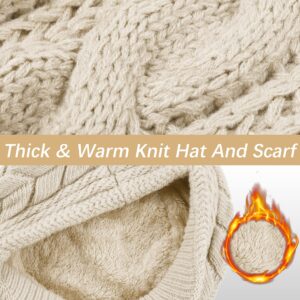 URATOT 3 Pieces Women Winter Hat Scarf Glove Set Warm Skull Beanie Hat with Visor Knitted Touch Screen Glove Scarf 3 In 1 Set