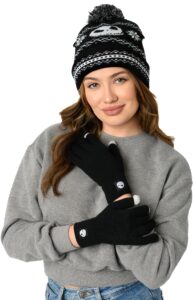 disney jack skellington womens knit beanie hat and texting glove set (black)