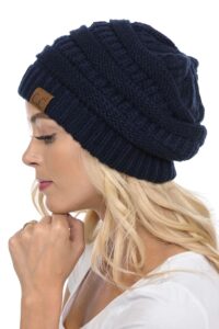 c.c trendy warm chunky soft stretch cable knit beanie skully navy blue