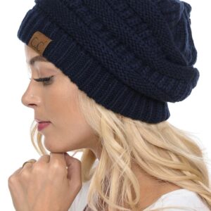 C.C Trendy Warm Chunky Soft Stretch Cable Knit Beanie Skully Navy Blue