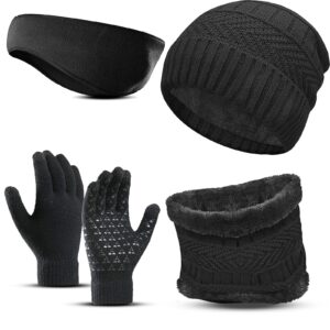 winter beanie hat scarf gloves set for men, winter knit hat, neck warmer, touchscreen gloves,outdoor earmuffs for men women