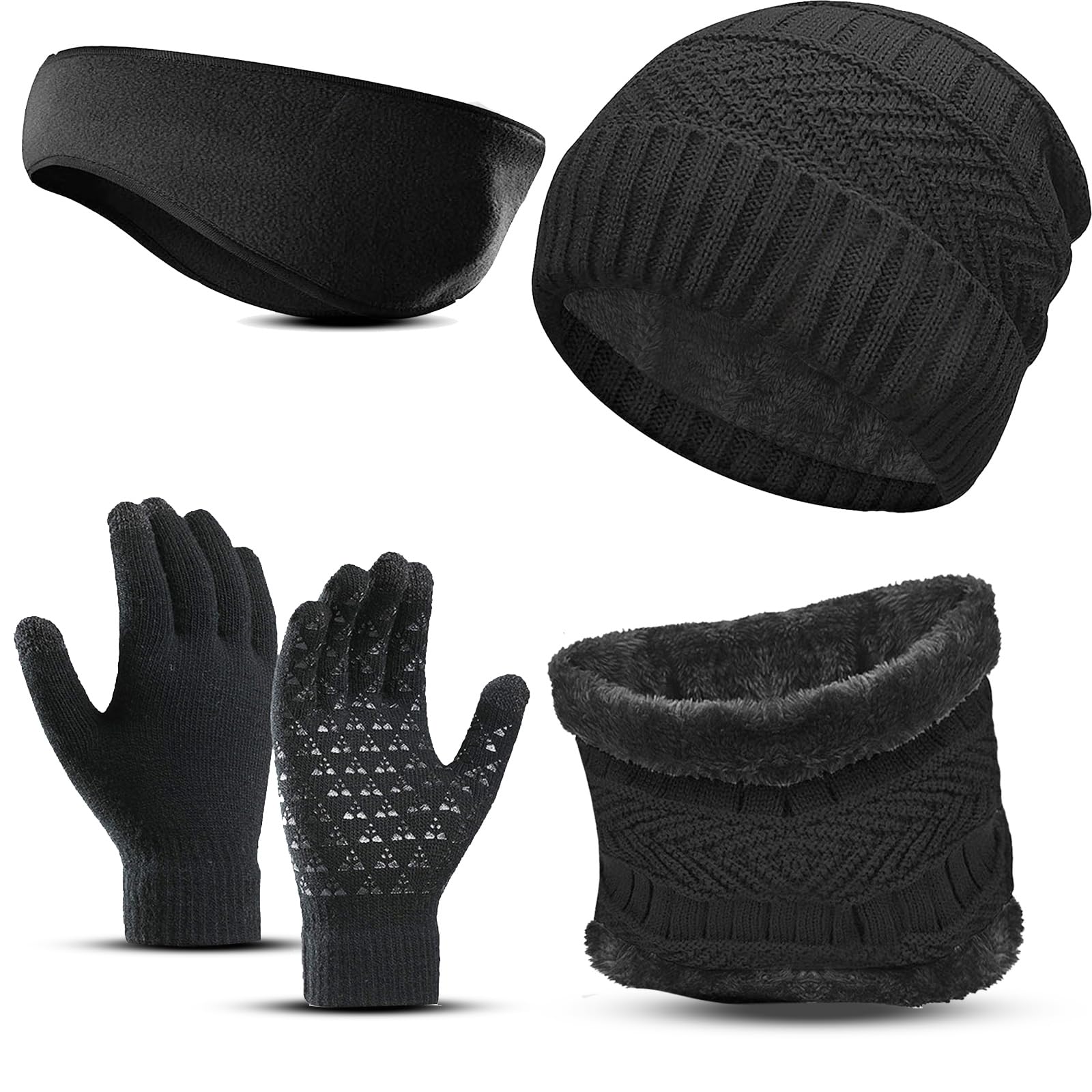 Winter Beanie Hat Scarf Gloves Set for Men, Winter Knit Hat, Neck Warmer, Touchscreen Gloves,Outdoor Earmuffs for Men Women