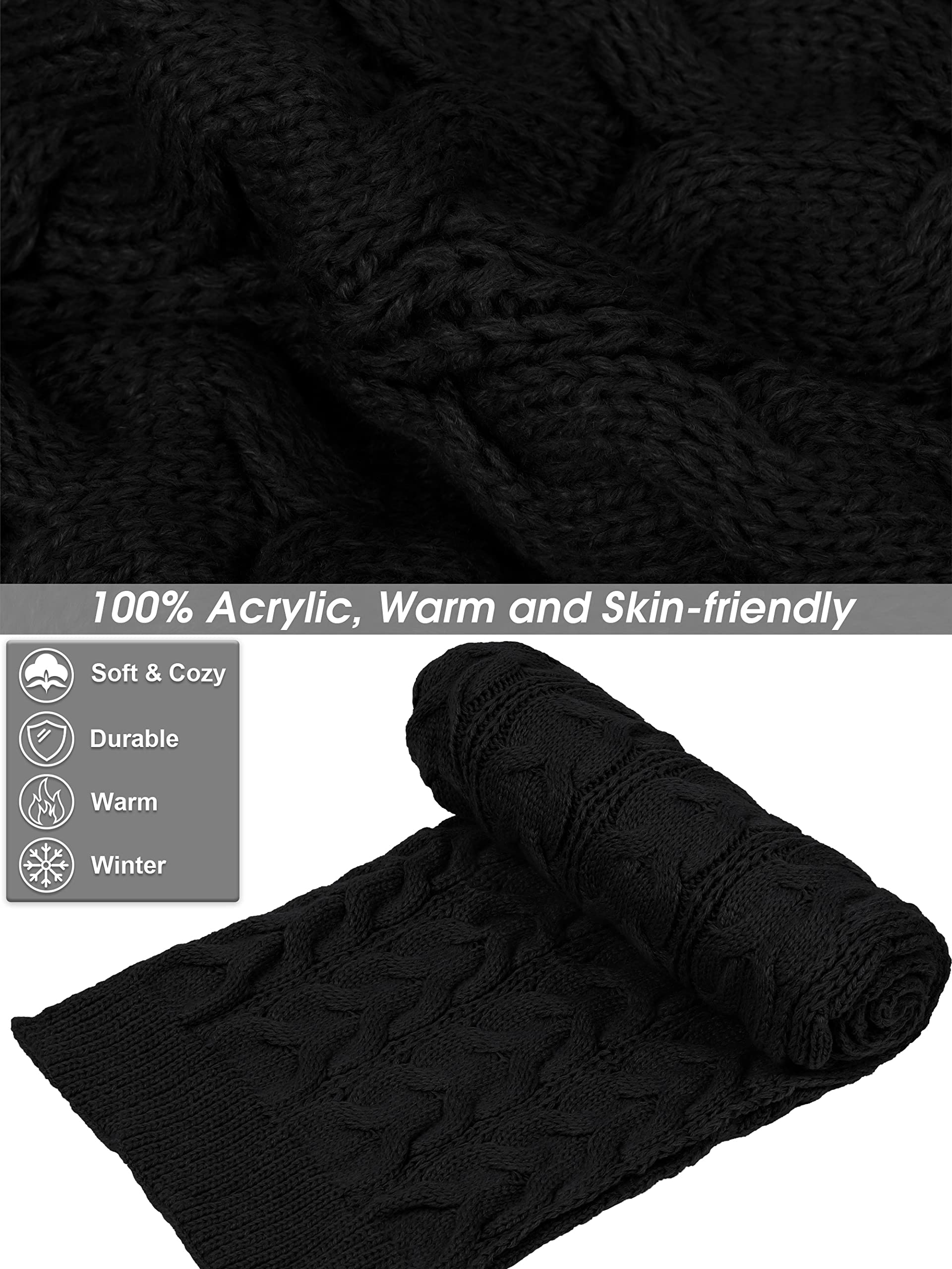 URATOT 4 Pack Winter Knitted Set Thick Knitted Beanie Hat Scarf Gloves Ear Warmer for Men or Women