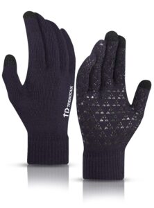 trendoux winter gloves for men, womens gloves with touchscreen fingers - thermal liners - anti-slip grip - elastic cuff - premium material - knit glove for phone texting typing outdoor - navy - m