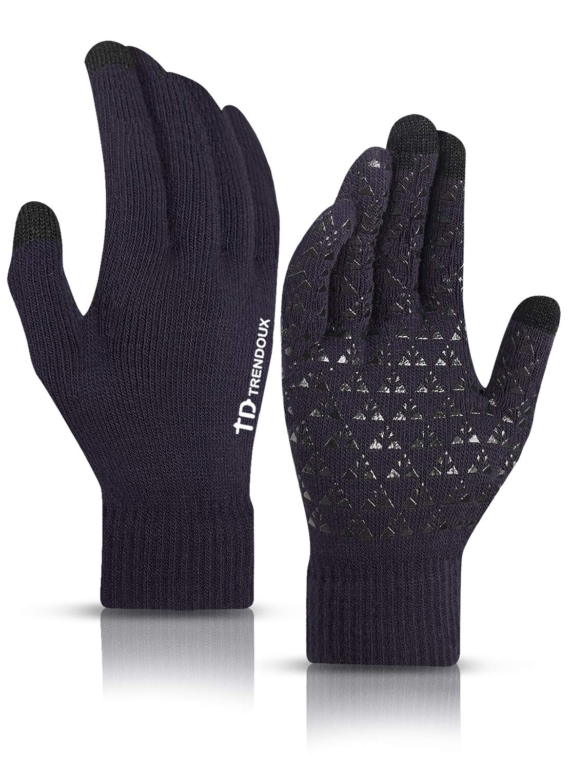 TRENDOUX Winter Gloves for Men, Womens Gloves with Touchscreen Fingers - Thermal Liners - Anti-Slip Grip - Elastic Cuff - Premium Material - Knit Glove for Phone Texting Typing Outdoor - Navy - M