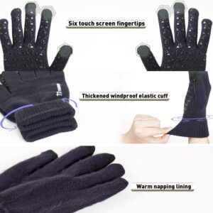 TRENDOUX Winter Gloves for Men, Womens Gloves with Touchscreen Fingers - Thermal Liners - Anti-Slip Grip - Elastic Cuff - Premium Material - Knit Glove for Phone Texting Typing Outdoor - Navy - M