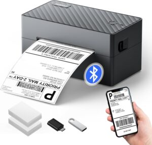 pedoolo label printer, bluetooth shipping label printer, 4x6 thermal printer for shipping packages, compatible with android. iphone.windows, mac, chromebook, amazon, ebay, ups.usps, fedex, shopify