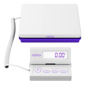 rollo shipping scale for packages - digital shipping postal scale (110 lb max) - hold and tare functions - includes ac adapter and 2x aaa batteries