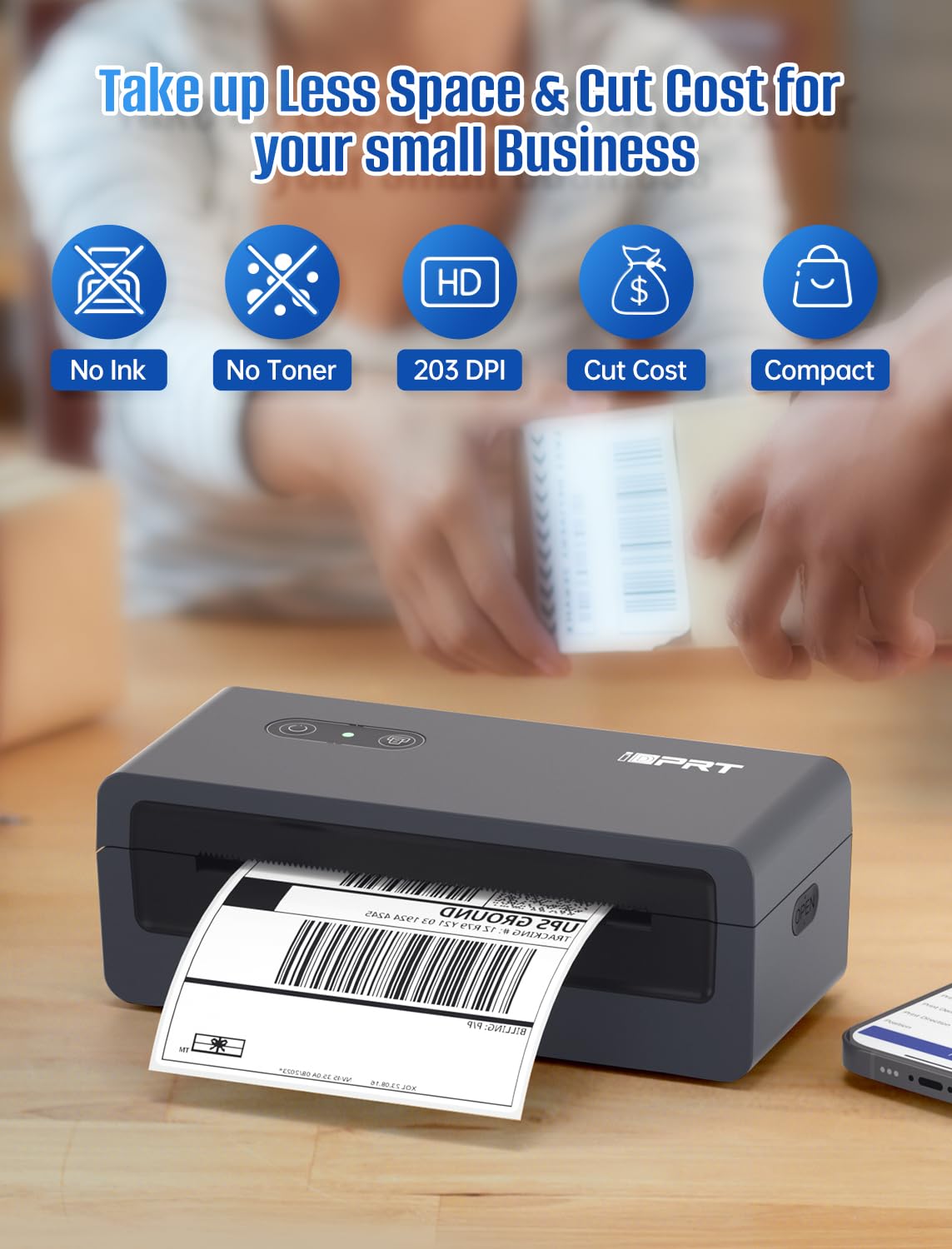 iDPRT Bluetooth Thermal Label Printer for Phone via APP, 4X6 Shipping Label Printer for Small Business and Shipping Package, Support USB for Windows, Mac, Used for Amazon, Shopify, Ebay, UPS, USPS