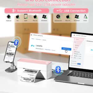 Phomemo Bluetooth Thermal Label Printer 4x6, Wireless Shipping Label Printer for Small Business and Packages for Phone&Pad&PC, Pink Thermal Label Printer for Shopify, Amazon, Etsy, UPS, FedEx