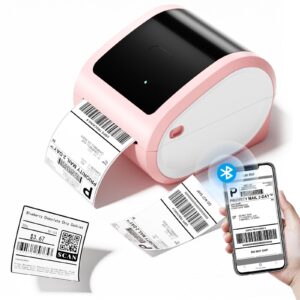 colorwing thermal shipping label printer,d520 bluetooth thermal label printer for small business 4x6, wireless label printer with a label bin compatible with usps,amazon,ebay,etsy,etc.(pink)