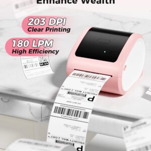 COLORWING Thermal Shipping Label Printer,D520 Bluetooth Thermal Label Printer for Small Business 4x6, Wireless Label Printer with A Label Bin Compatible with USPS,Amazon,Ebay,Etsy,Etc.(Pink)