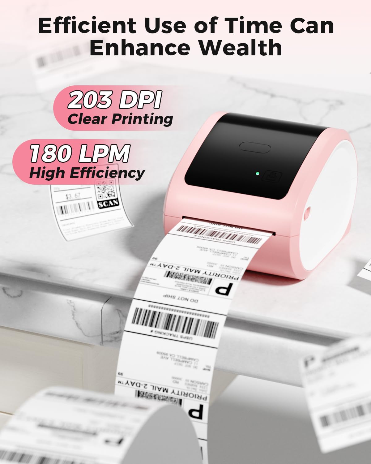 COLORWING Thermal Shipping Label Printer,D520 Bluetooth Thermal Label Printer for Small Business 4x6, Wireless Label Printer with A Label Bin Compatible with USPS,Amazon,Ebay,Etsy,Etc.(Pink)