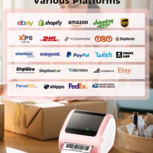 COLORWING Thermal Shipping Label Printer,D520 Bluetooth Thermal Label Printer for Small Business 4x6, Wireless Label Printer with A Label Bin Compatible with USPS,Amazon,Ebay,Etsy,Etc.(Pink)