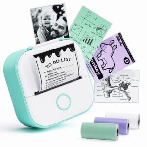 labelcreate mini sticker printer, t02 portable thermal printer with 3 rolls paper, pocket sticker printer machine for kids,study,diy,school notes