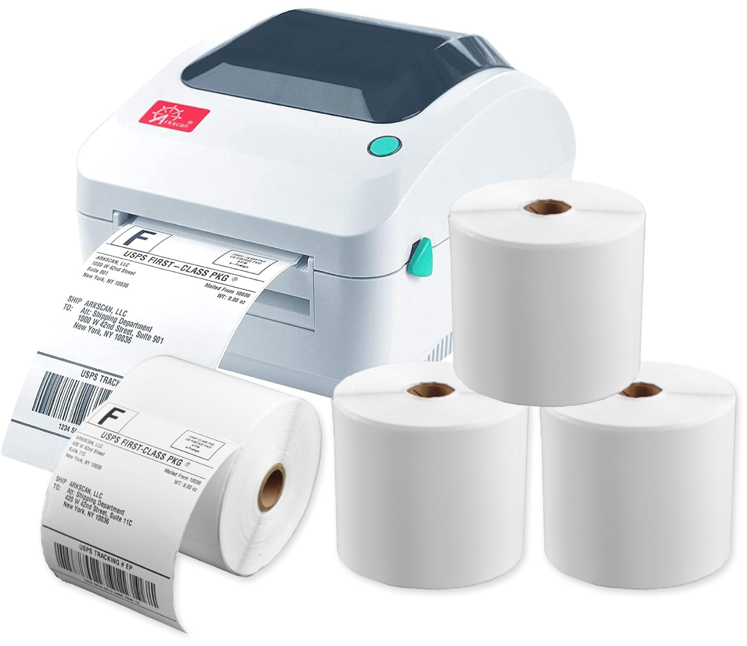 Arkscan 2054A-USB Thermal Shipping Label Printer with Four Rolls of SL450 4x6 Shipping Labels - 450 Labels per roll