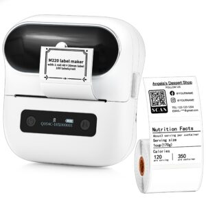 itari label maker thermal label printer, m220 bluetooth wireless inkless portable printer for barcode, address, labeling, mailing, small business, support phones and pc, with 1 roll 40×30mm label