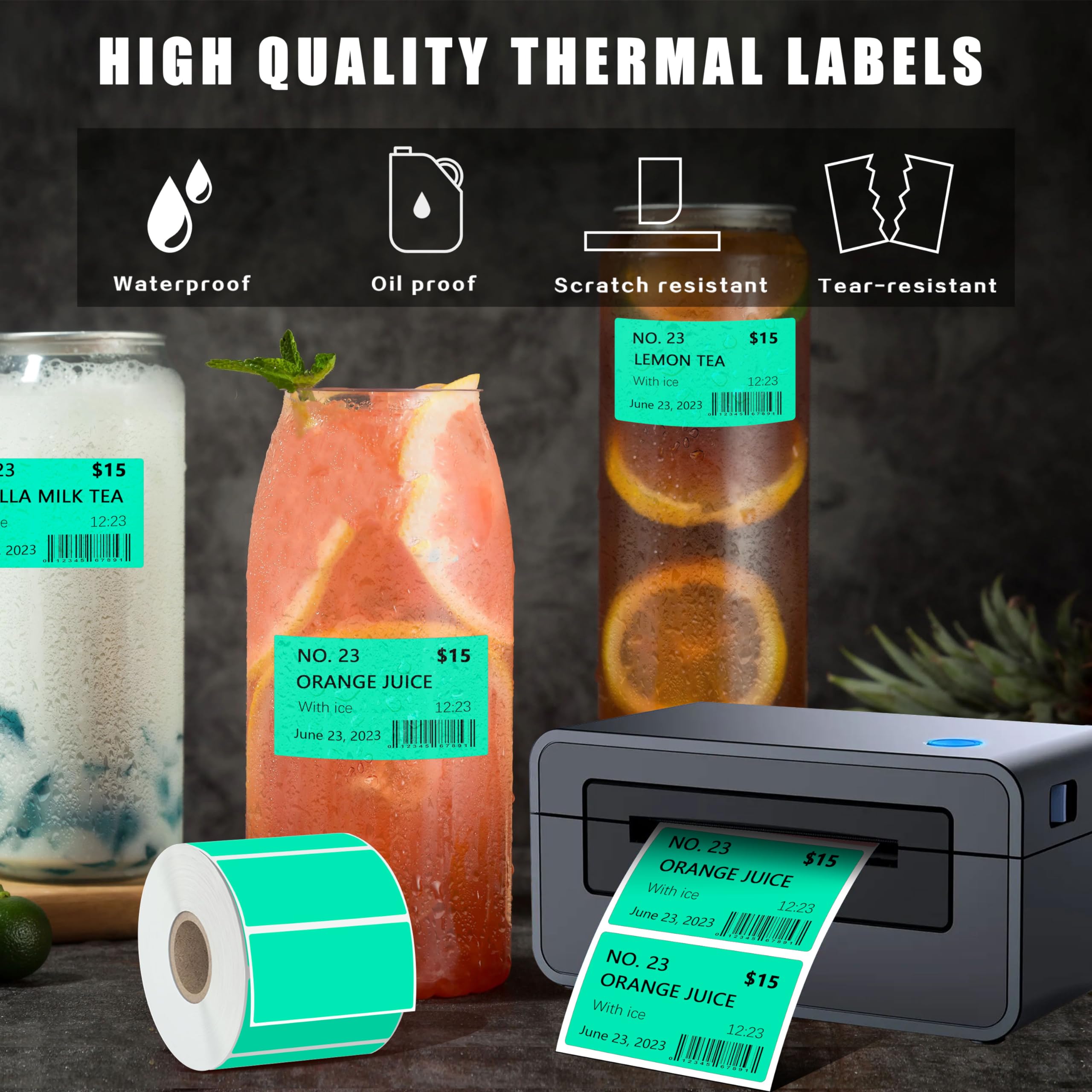 PARLAIM 2.25 X 1.25 Inch Thermal Sticker Labels, 1000PCS Commercial Grade Square Aqua Direct Thermal Printing Paper Compatible with MUNBYN & Rollo & Zebra Desktop Printers