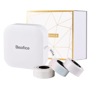 bisofice q30 label maker machine with tape, mini label maker with 3 rolls label tape, portable wireless connection bluetooth label printer labeler, compatible with ios android