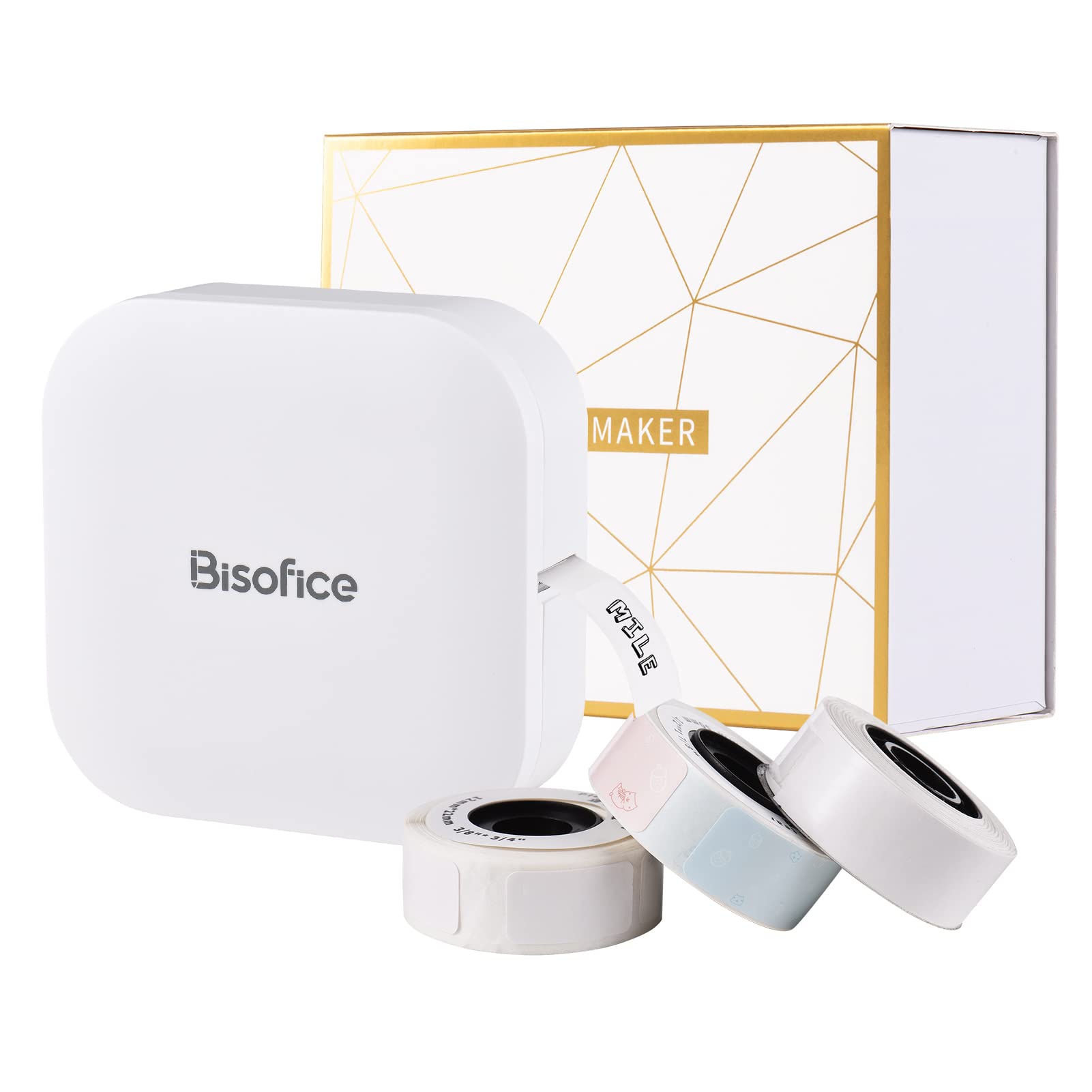 Bisofice Q30 Label Maker Machine with Tape, Mini Label Maker with 3 Rolls Label Tape, Portable Wireless Connection Bluetooth Label Printer Labeler, Compatible with iOS Android