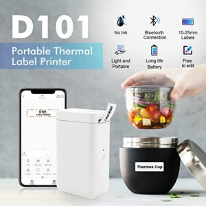 Binardat 1 Inch Label Maker Machine with Tape,15-25MM Portable Thermal Bluetooth D101 Printer for IOS/Android APP, with Multiple Fonts, Emojis, Symbols, Easy to Print Name, Address, Barcode Labels