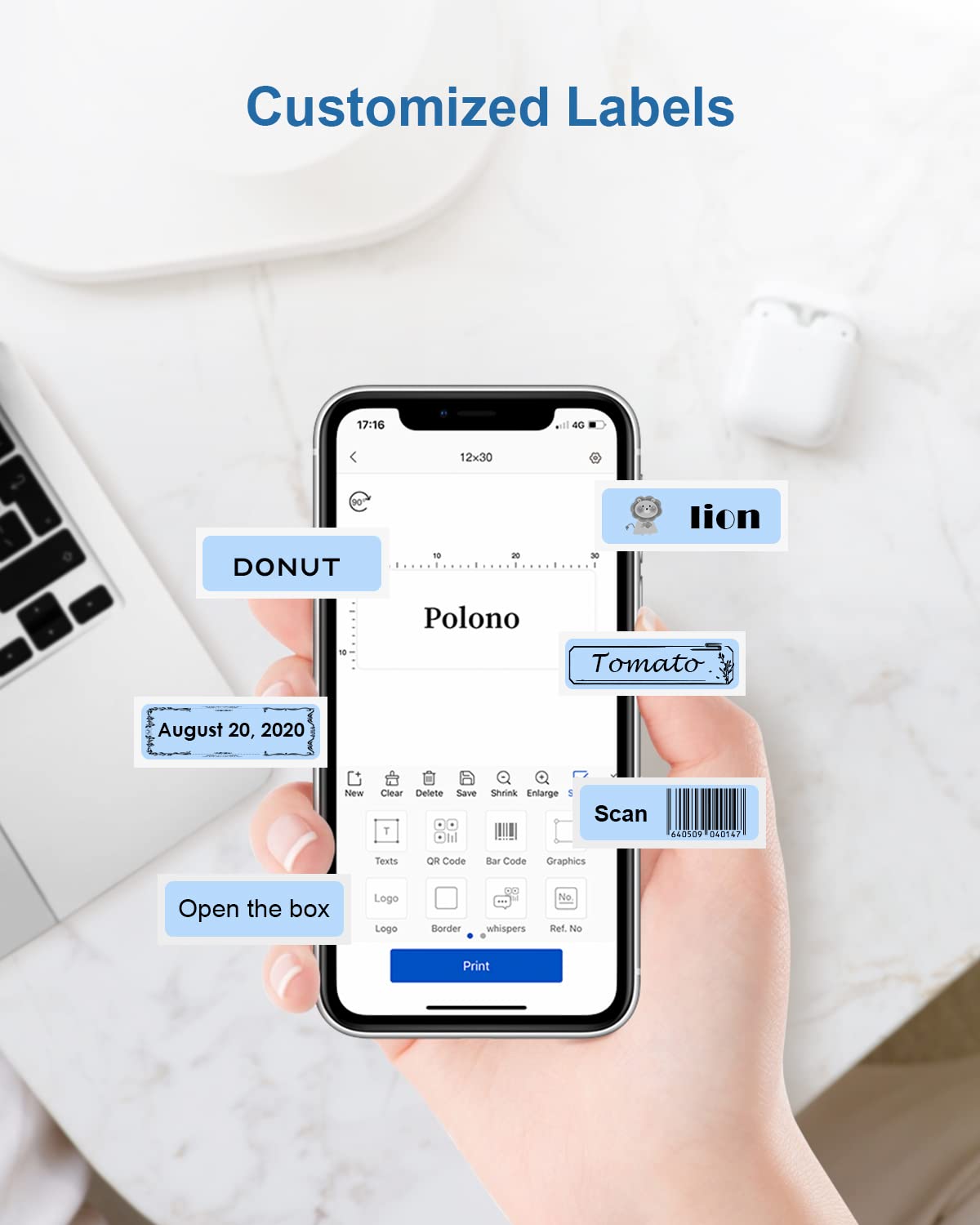 POLONO Thermal Label Maker Tape Replacement Compatible with D30, P10 E1, L1, Q1 Label Printer, Not for POLONO P31S, 15mmx40mm/0.5x1.57inch, 180 Labels/Roll, P10 Thermal Printing Label Paper (Blue)