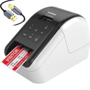 brother ql-810wc desktop direct thermal wireless label printer - print black/red labels, usb, 110 labels per minute, 300x600 dpi, auto cut, includes 1 roll of 400 address labels, tillsiy printer cable